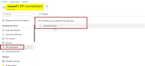 azure logic apps api connection failed connect to automation account