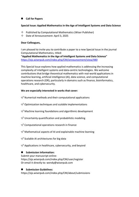 Pdf 📢 Call For Papers Special Issue Title Recent Advances In