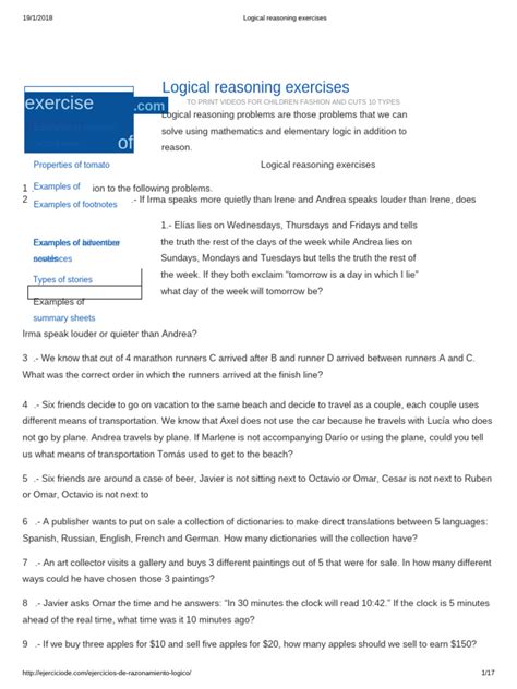 Logical Reasoning Exercises Pdf Logic