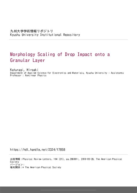 Pdf Morphology Scaling Of Drop Impact Onto A Granular Layer Hiroaki