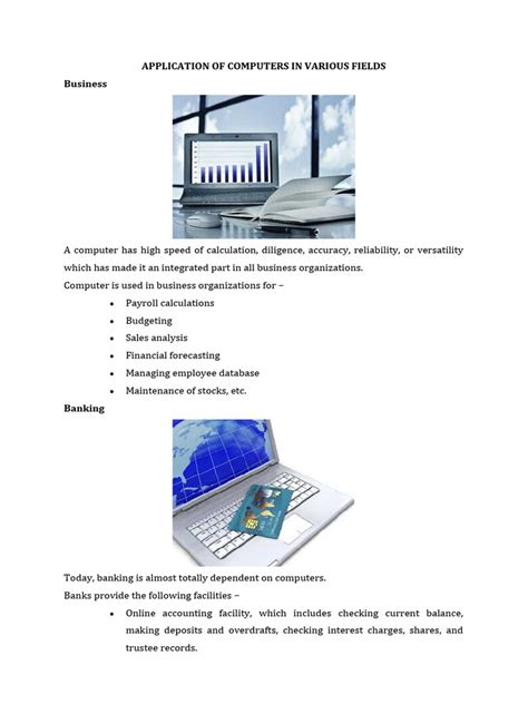 Application Of Computers In Various Fields Pdf Banks Insurance
