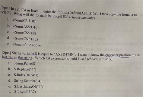 Solved Spts In Cell C4 In Excel I Enter The Formula