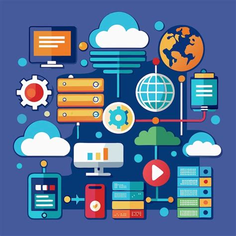 Illustration Of A Cloud Computing Network With Connected Servers Computers And Mobile Devices