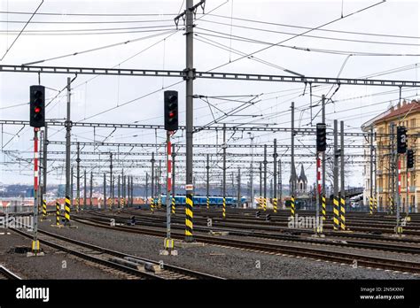 Main Railway Junctions And Overhead Electrical Power Lines At Prague Main Railway Station