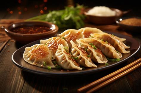 Premium Ai Image Dumplingmagiccrispygyozaflavorfulfilling