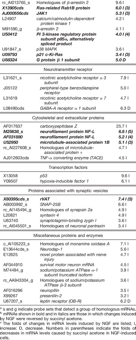 Summary Of Data From Affymetrix Genechip Analysis Probe Set A Mrna B