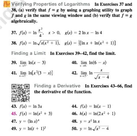 solved verifying properties of logarithms in exercises 37