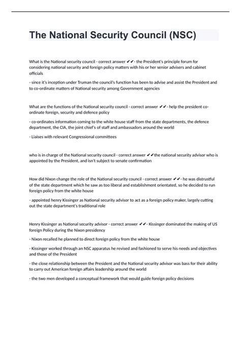 The National Security Council Nsc Correctly Answered Nsc Stuvia Us