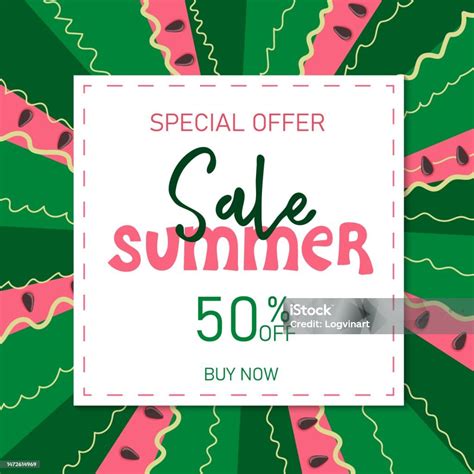 매장 마케팅 프로모션을 위한 수박 소용돌이 배경이 있는 여름 판매 배너 개념에 대한 스톡 벡터 아트 및 기타 이미지 개념 과일 광고 Istock