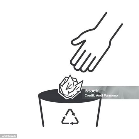 고립된 개요 그림 문자 손 던지기 쓰레기통에 구겨진 종이 쓰레기 가방에 대한 스톡 벡터 아트 및 기타 이미지 가방 감소 공 스포츠 장비 Istock