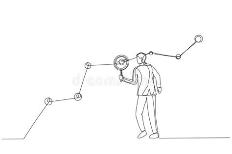 Drawing Of Businessman Marketer Holding Magnifying Glass Analyze