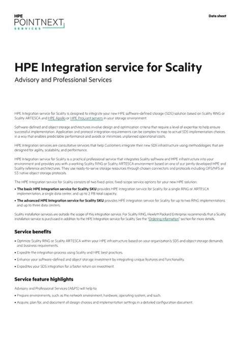 Hpe Integration Service For Scality Datasheet