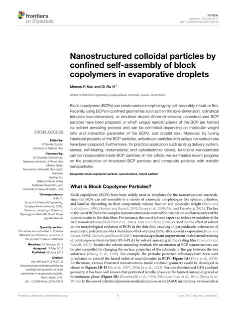 Pdf Nanostructured Colloidal Particles By Confined Self Assembly Of Block Copolymers In