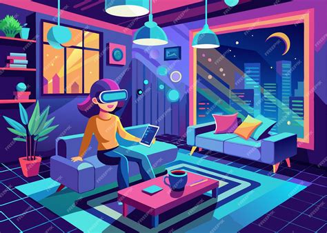 Premium Vector A Virtual Reality Interior Design Vector Illustration
