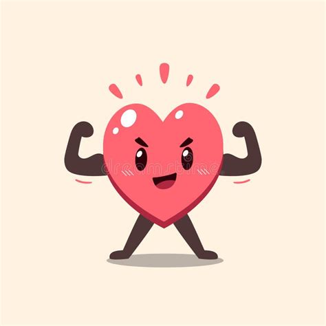 Vector Cartoon Cute Strong Heart Character Stock Vector Illustration