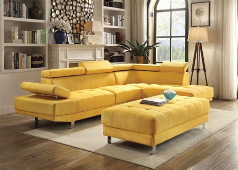 Glory Furniture Riveredge Yellow Fabric Sectional With Ottoman Living