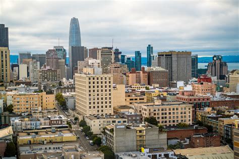 다운 타운 샌 프란 시스 코 베이 지역 캘리포니아 도시 스카이라인 풍경 여행 목적지 옥상 샌프란시스코 캘리포니아에 대한 스톡