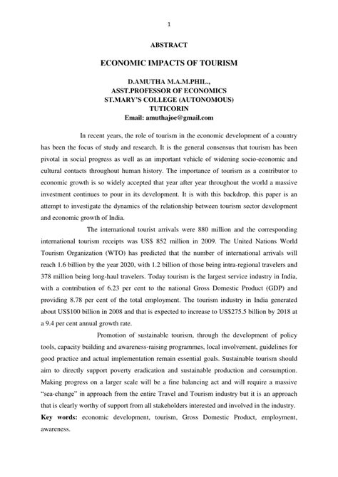 Pdf Economic Impacts Of Tourism