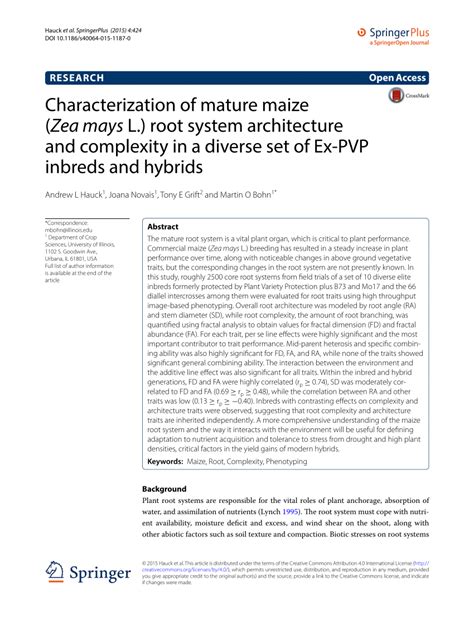 Pdf Characterization Of Mature Maize Zea Mays L Root System