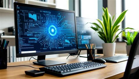 Computer Screen With Complex Ai Development Diagrams And Programs Stock Illustration