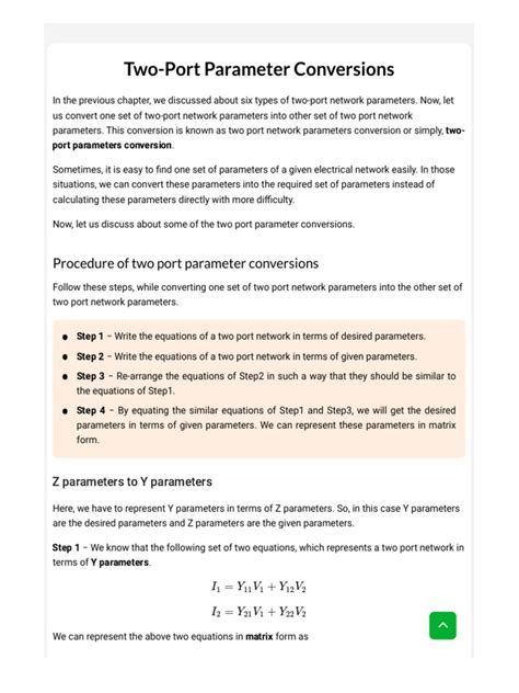 Two Port Parameter Conversions Pdf Mathematics Telecommunications