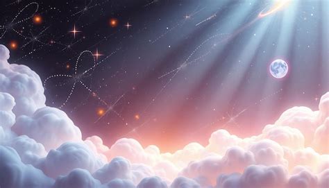 Dreamy Night Sky With A Crescent Moon Above Fluffy Clouds Premium Ai