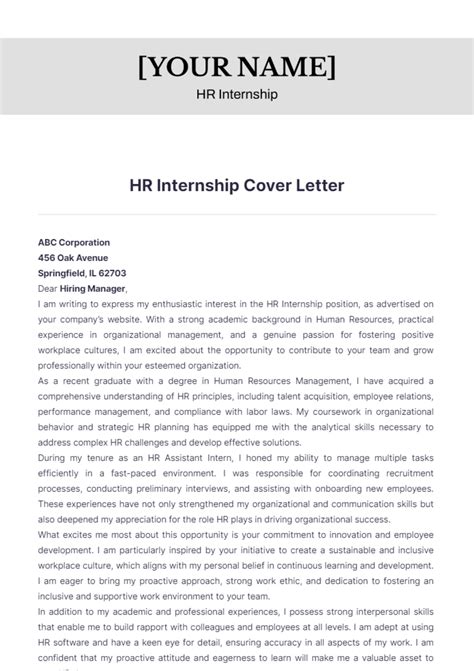 Free Hr Internship Cover Letter Template To Edit Online