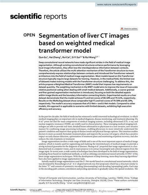 Pdf Segmentation Of Liver Ct Images Based On Weighted Medical Transformer Model