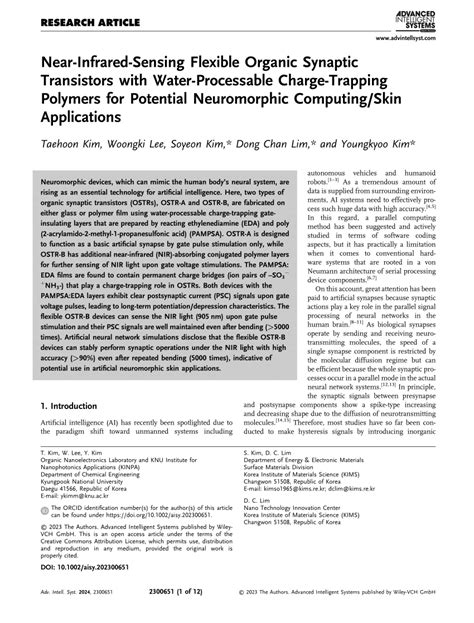 Pdf Near‐infrared‐sensing Flexible Organic Synaptic Transistors With Water‐processable Charge