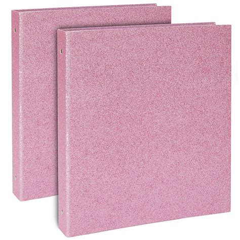 2 Pack Sparkly Pink 3 Ring Binder With 2 Inch Rings Glitter File Folder Pockets For Office