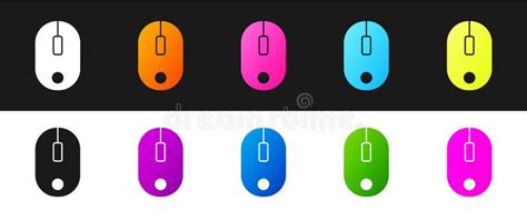 Set Computer Mouse Icon Isolated On Black And White Background Optical With Wheel Symbol Stock