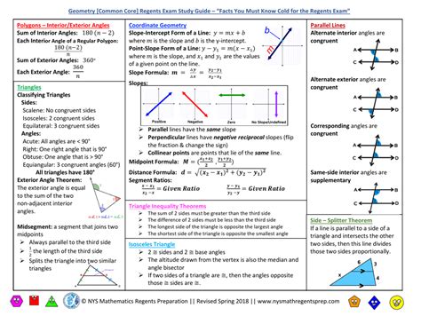 Geometry Common Core Regents Exam Cheat Sheet Download Printable Pdf Templateroller
