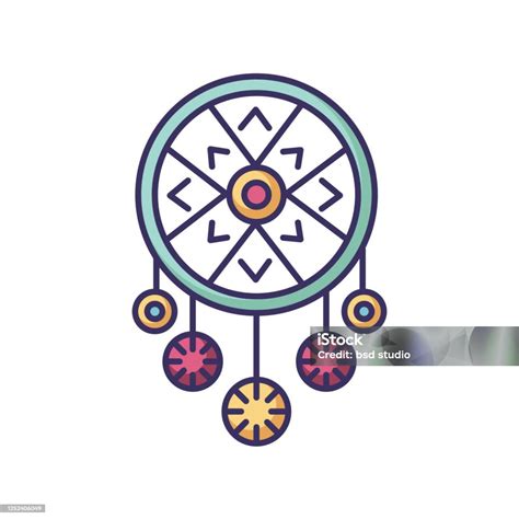 보호 스타일 드림캐처 Rgb 컬러 아이콘 아메리카 원주민 인디언 신비의 상징 매력이 있는 꿈의 포수 보헤미안 빈티지 액세서리 민족 수제 홈 장식 격리된 벡터 그림 드림캐쳐에