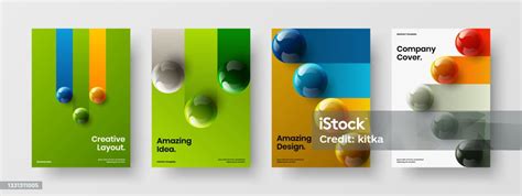 최소 리플렛 디자인 벡터 템플릿 번들 격리된 3d 구 핸드빌 컨셉 컬렉션 A4 용지에 대한 스톡 벡터 아트 및 기타 이미지