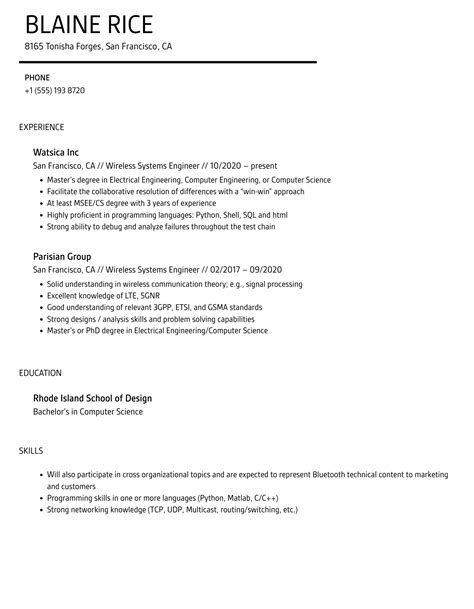 Wireless Systems Engineer Resume Samples Velvet Jobs