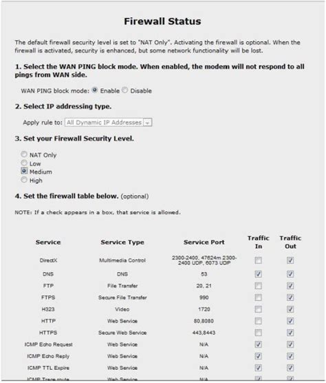 Entering Firewall Settings For The Actiontec Gateway Infinet Service Support Sasktel