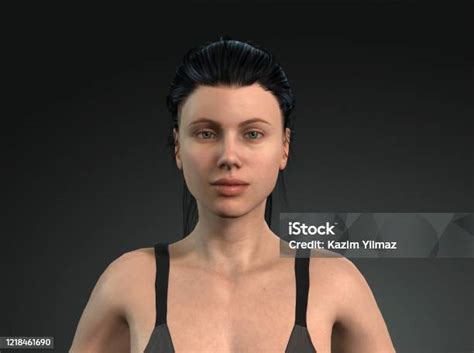 3d 여성 모델입니다 검은 머리를 가진 녹색 눈 여자 캐릭터입니다 고립 된 여성의 얼굴 3d 일러스트레이션 만화에 대한 스톡 사진 및 기타 이미지 Istock