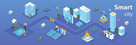 스마트 시티 개념 3d 아이소메트릭 인포그래픽 웹 배너 사람들은 스마트 자동화 시스템과 미래 지향적 인 인프라를 갖춘 고층 빌딩에 살고 있습니다 아이소메트리 그래픽 디자인의
