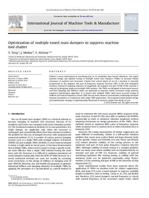 Pdf Optimization Of Multiple Tuned Mass Dampers To Suppress Machine