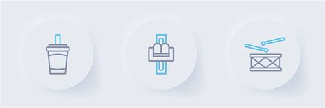 드럼 스틱이 있는 라인 드럼 어트랙션 회전 목마 및 종이 유리 물 아이콘을 설정합니다 벡터 끈적거리는에 대한 스톡 벡터 아트 및 기타 이미지 Istock