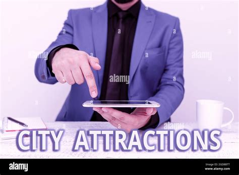 Writing Displaying Text City Attractions Word Written On Place That Showing Visit For Pleasure