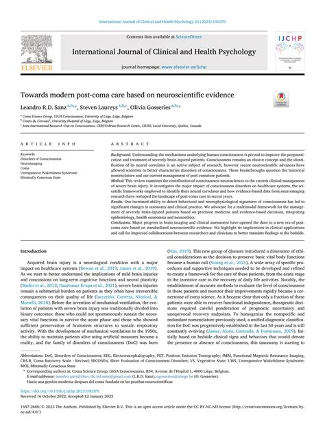Pdf Towards Modern Post Coma Care Based On Neuroscientific Evidence