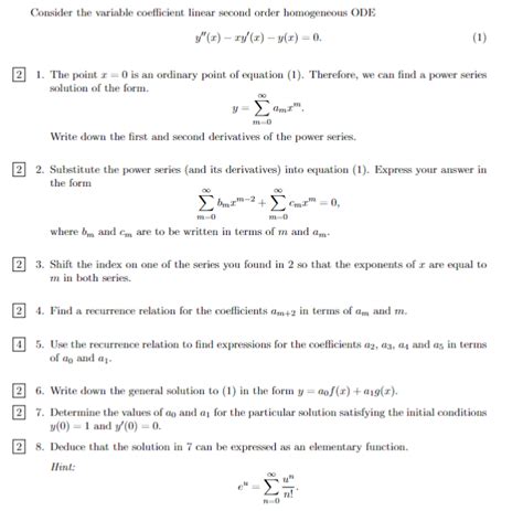 Solved Consider The Variable Coefficient Linear Second Order Chegg