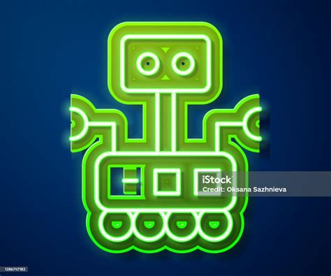 파란색 배경에 격리 된 빛나는 네온 라인 로봇 아이콘 인공 지능 기계 학습 클라우드 컴퓨팅 벡터 0명에 대한 스톡 벡터 아트 및 기타 이미지 Istock