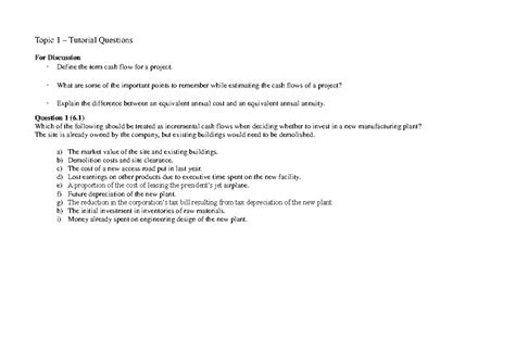 Topic 1 Tutorial Questions Topic 1 Tutorial Questions For