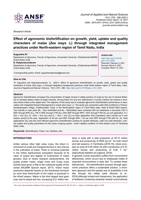 Pdf Effect Of Agronomic Biofortification On Growth Yield Uptake And Quality Characters Of
