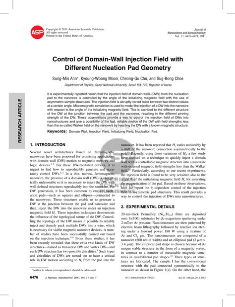 Pdf Control Of Domain Wall Injection Field With Different Nucleation