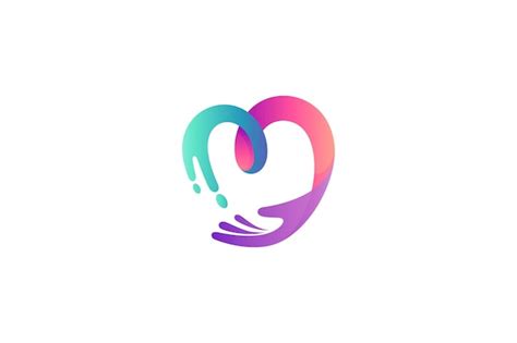 현대적인 컬러풀한 디자인 스타일의 하트 핸드 케어 로고 프리미엄 벡터