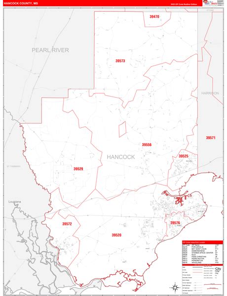 Hancock County Ms Zip Code Wall Map Red Line Style By Marketmaps Mapsales