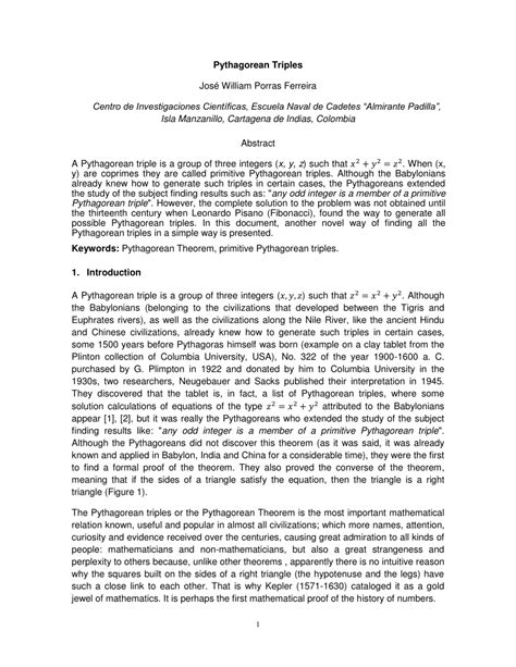 Pdf Pythagorean Triples